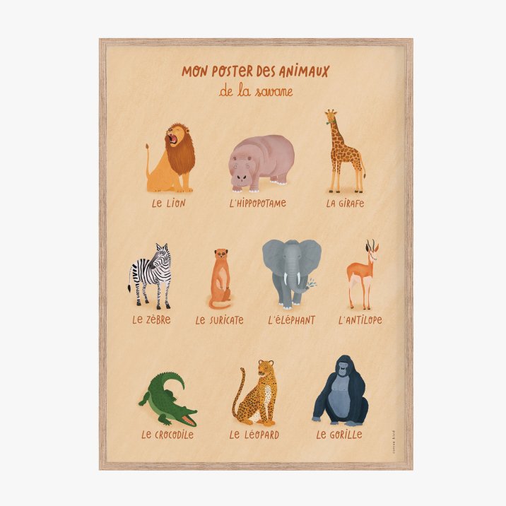 Affiche déco Cartes animaux de la savane | Cottonbird